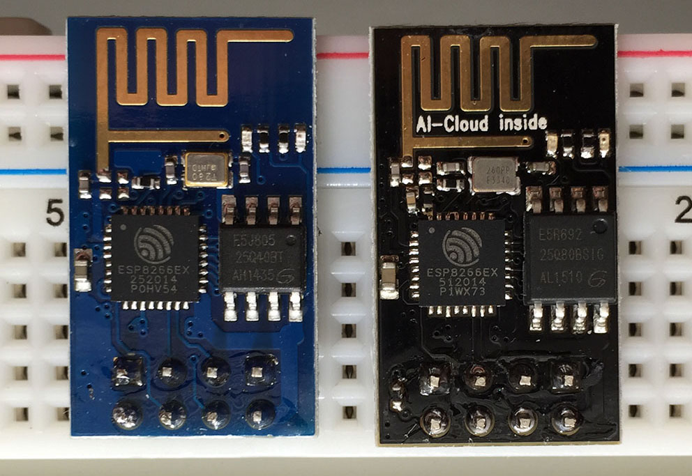 2XOD ESP8266 ESP-01 Old Blue vs New Black AI-Cloud